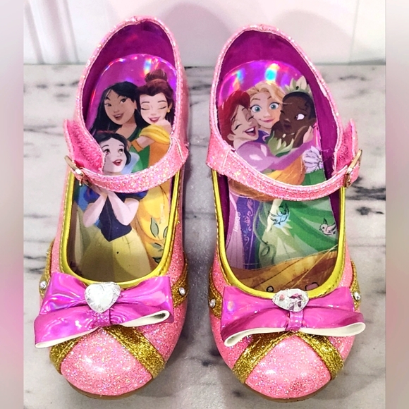 Disney | Shoes | Disney Princess Pink Shiny Velcro Heel Dress Shoes ...